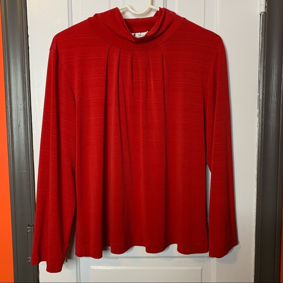 N Touch | Tops | Vintage N Touch Mock Neck Red Long Sleeve Pleated ...